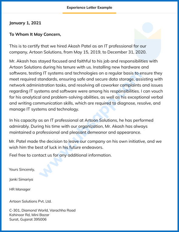 Experience Letter - Format, Example and Meaning