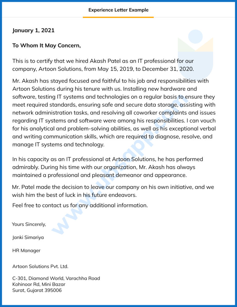 Experience Letter - Format, Example and Meaning