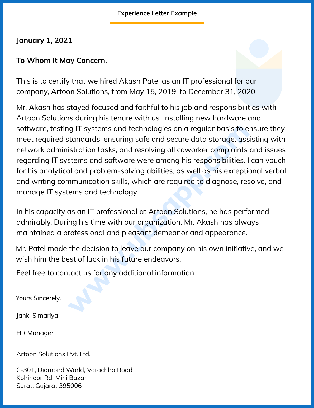 Experience Letter - Format, Example and Meaning