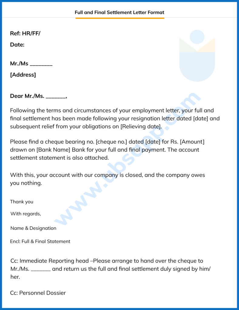 Full And Final Settlement Letter Format Meaning Examples And More