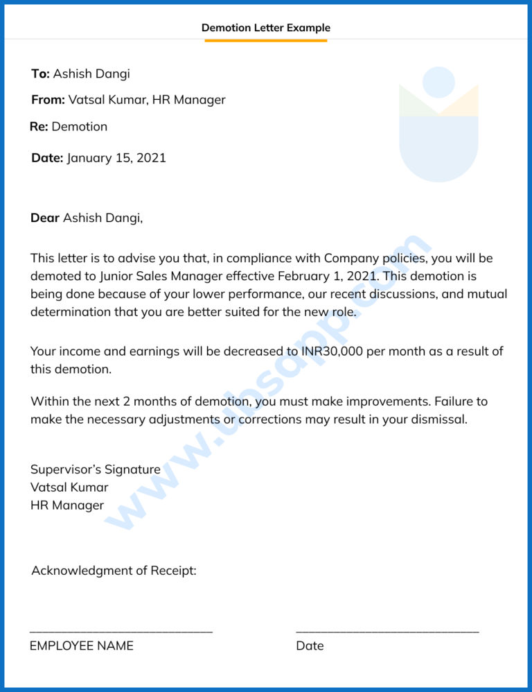 Demotion Letter - Format, Meaning, Samples, Examples and More