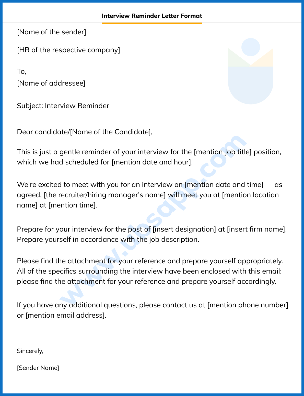 Job Interview Reminder Letter Format Meaning Examples And More