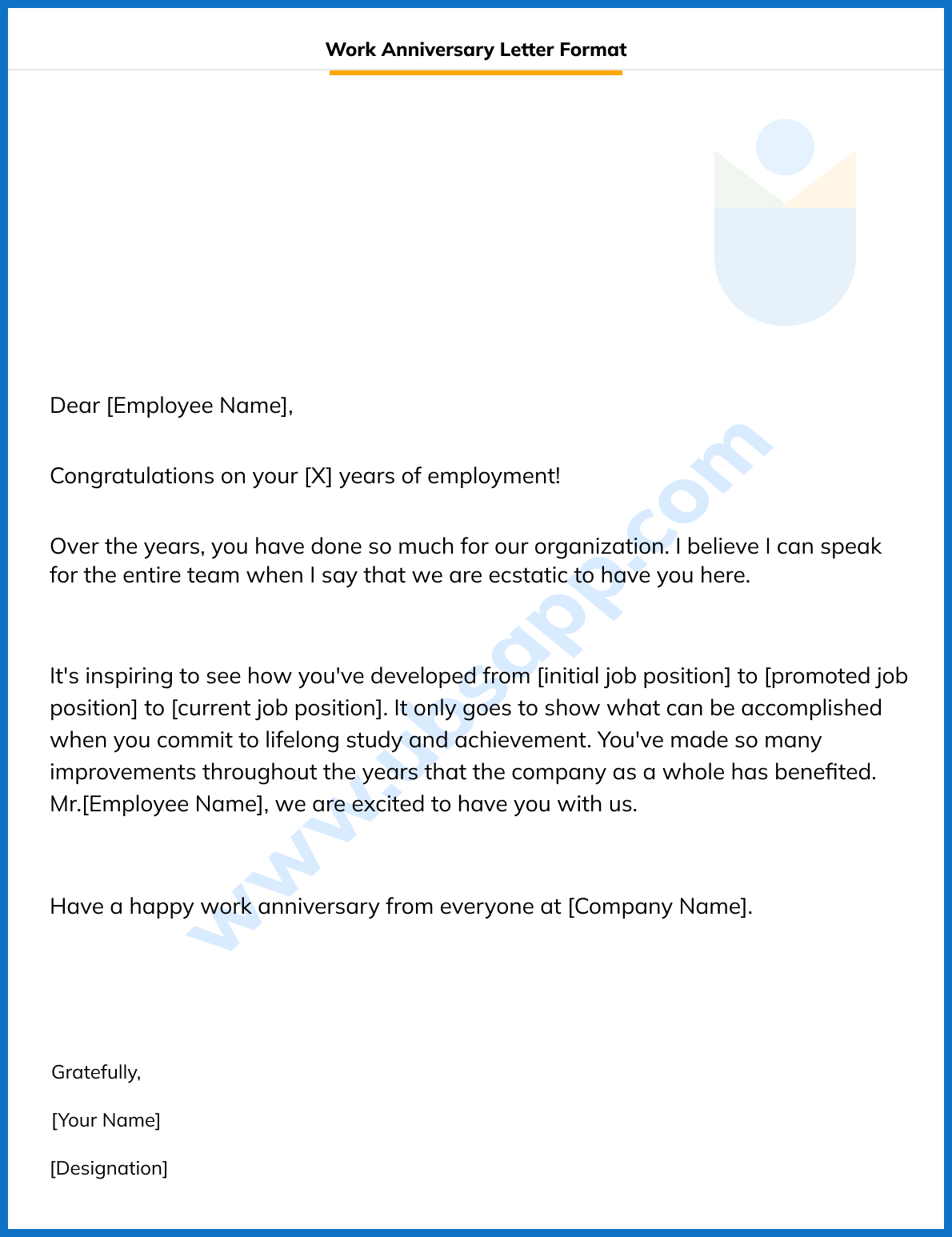 Happy Work Anniversary Email Template
