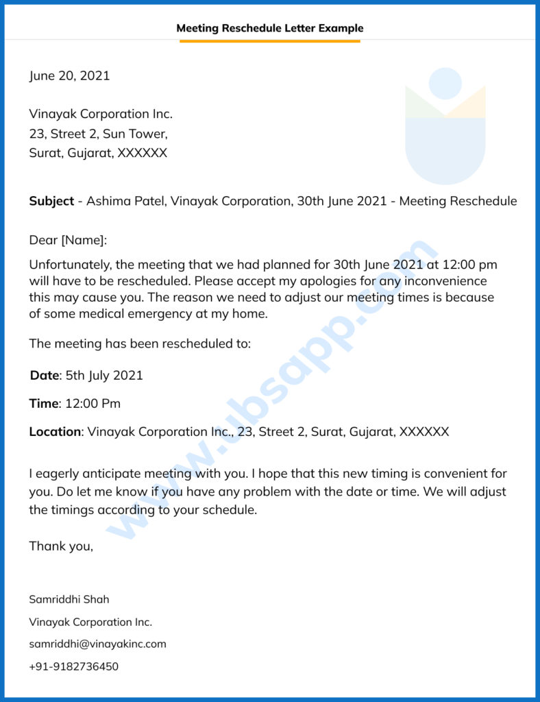 Meeting Reschedule Letter Format Meaning Tips Examples And More UBS