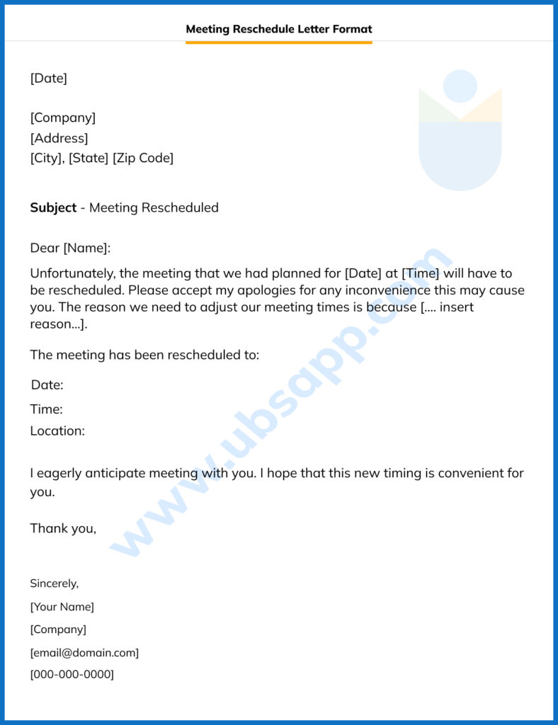 Meeting Reschedule Letter Format Meaning Tips Examples And More UBS